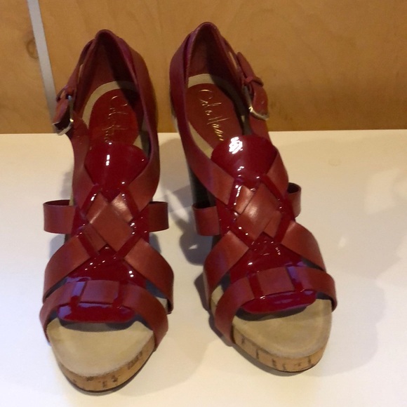 Cole Haan | Shoes | Cole Haan Red Leather Cork Heeled Sandals New ...